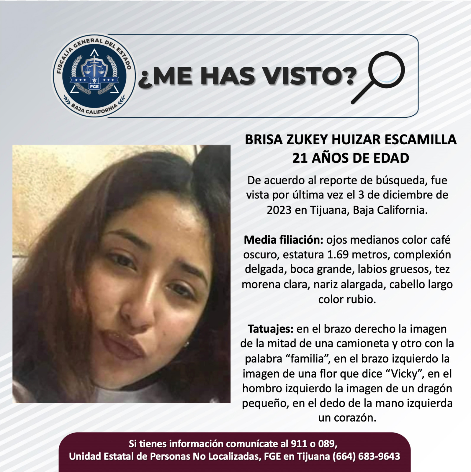 Buscan a Brisa Zukey Huizar, de 21 años, en Tijuana | Síntesis TV