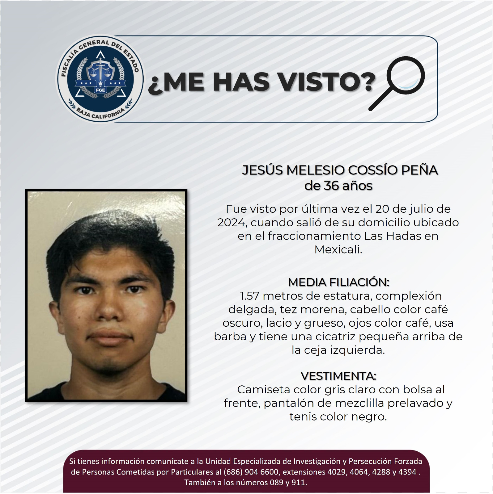 Buscan a Jesús Melesio Cossío, de 36 años, en Mexicali | Síntesis TV